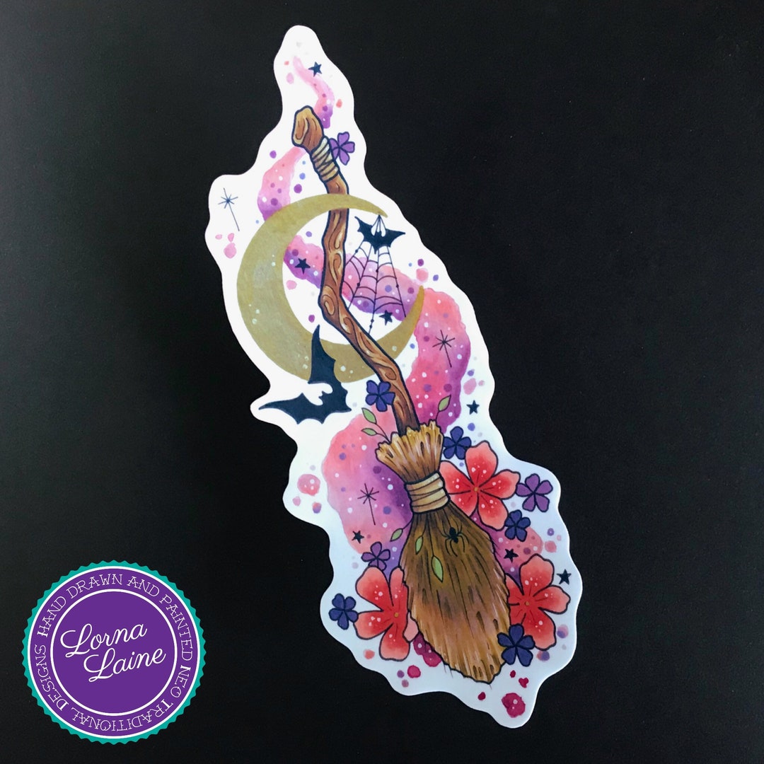 Witches Broom Vinyl Sticker, Broomstick Decal, Halloween Stickers, Art ...