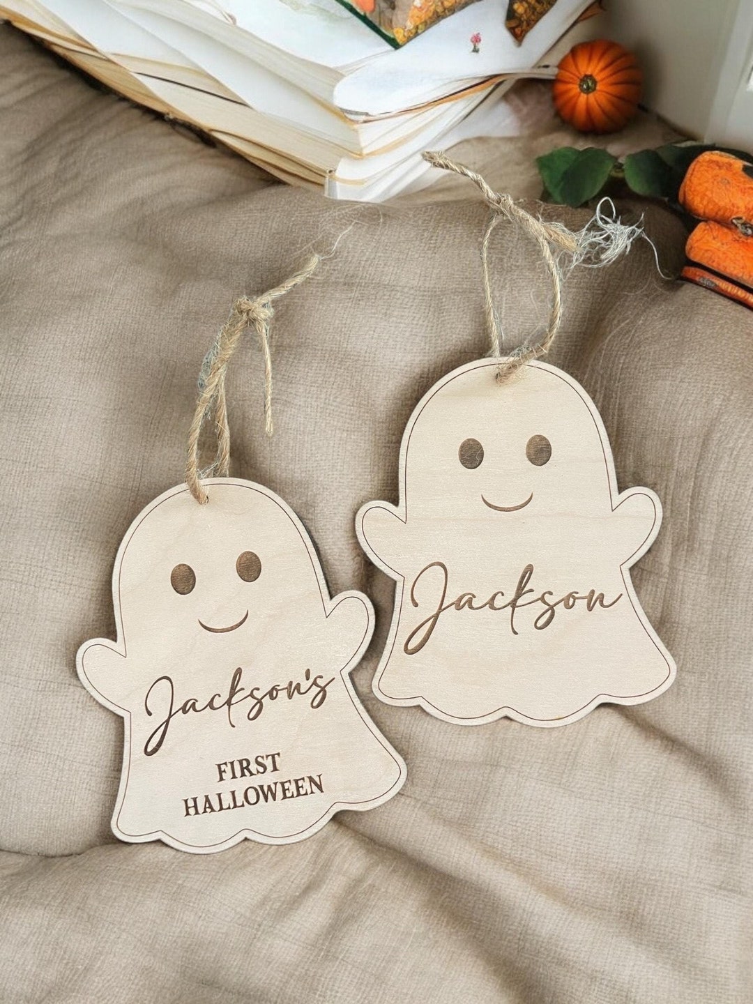Personalized Engraved Halloween Ghost Name Tag, Baby's First Halloween ...