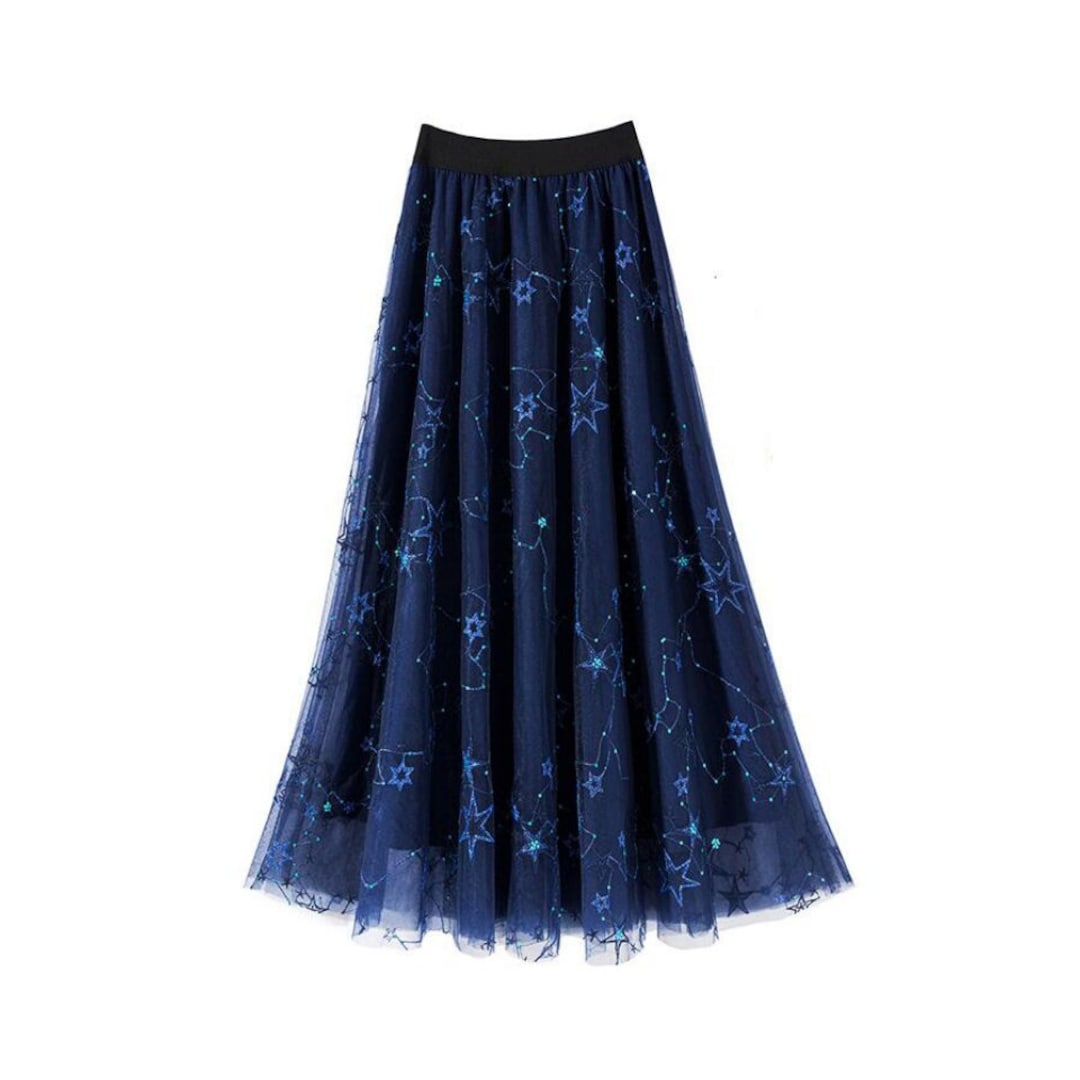 Customizable! Quality Sequined Blue Long Skirt, Handmade Embroidered ...