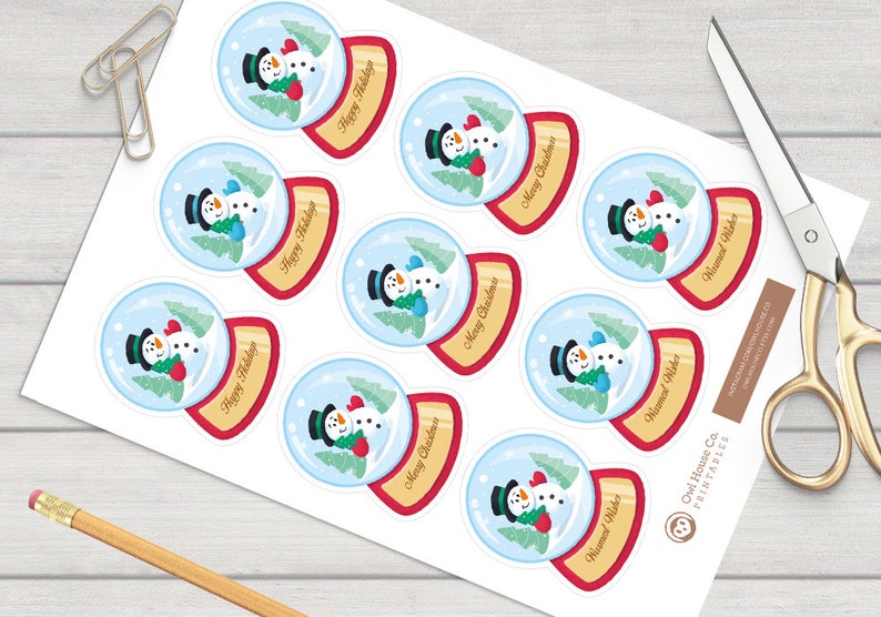 Snowman Snow Globe Editable Printable Christmas Gift Tag Favor | Etsy