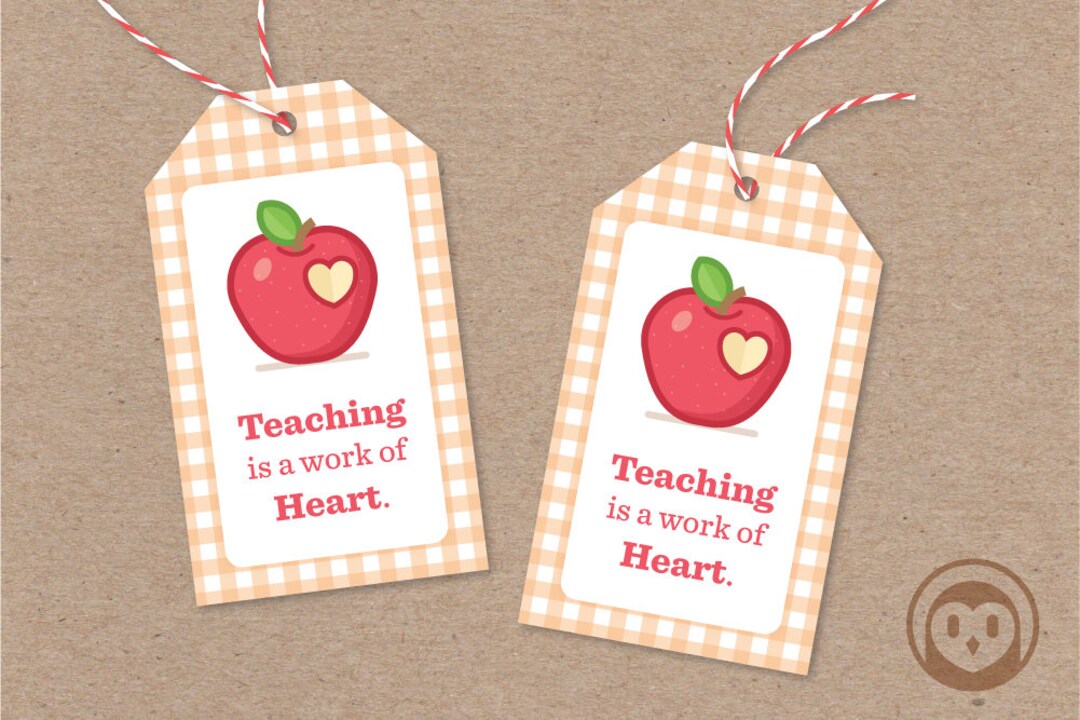 Printable Teaching is A Work of Heart Apple BEIGE Gift Tag Favor ...