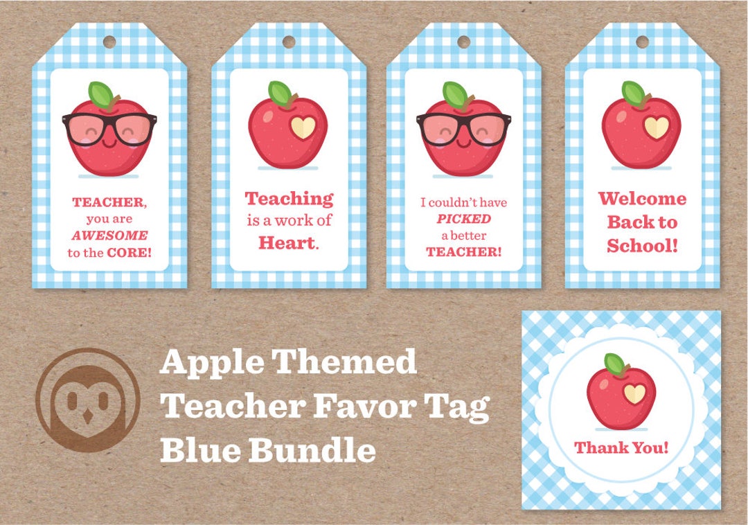 Printable Teacher Apple Blue Bundle Gift Favor Tags Instant Download - Etsy