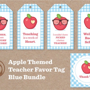Printable Teacher Apple Blue Bundle Gift Favor Tags Instant Download - Etsy
