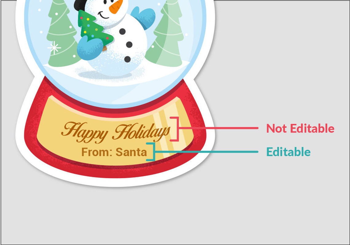 Snowman Snow Globe Editable Printable Christmas Gift Tag Favor | Etsy