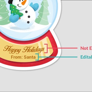 Snowman Snow Globe Editable Printable Christmas Gift Tag Favor Instant ...