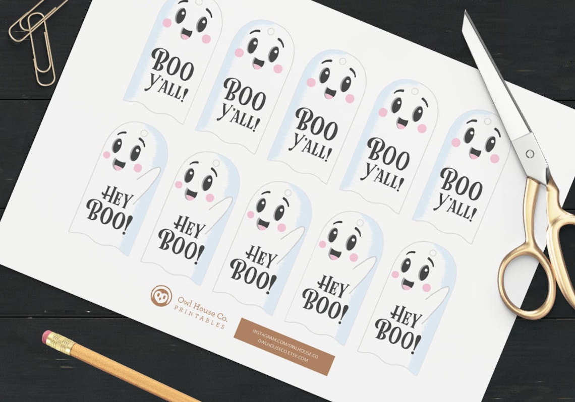 Boo Y'all and Hey Boo Ghost Printable Tag Halloween Gift | Etsy