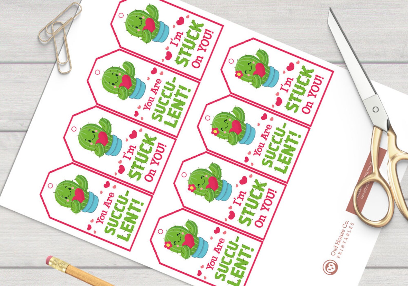 Cactus “i’m Stuck on You!” and “you Are Succulent!” Printable Valentine ...
