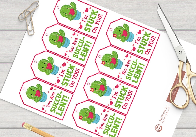 Cactus “i’m Stuck on You!” and “you Are Succulent!” Printable Valentine ...