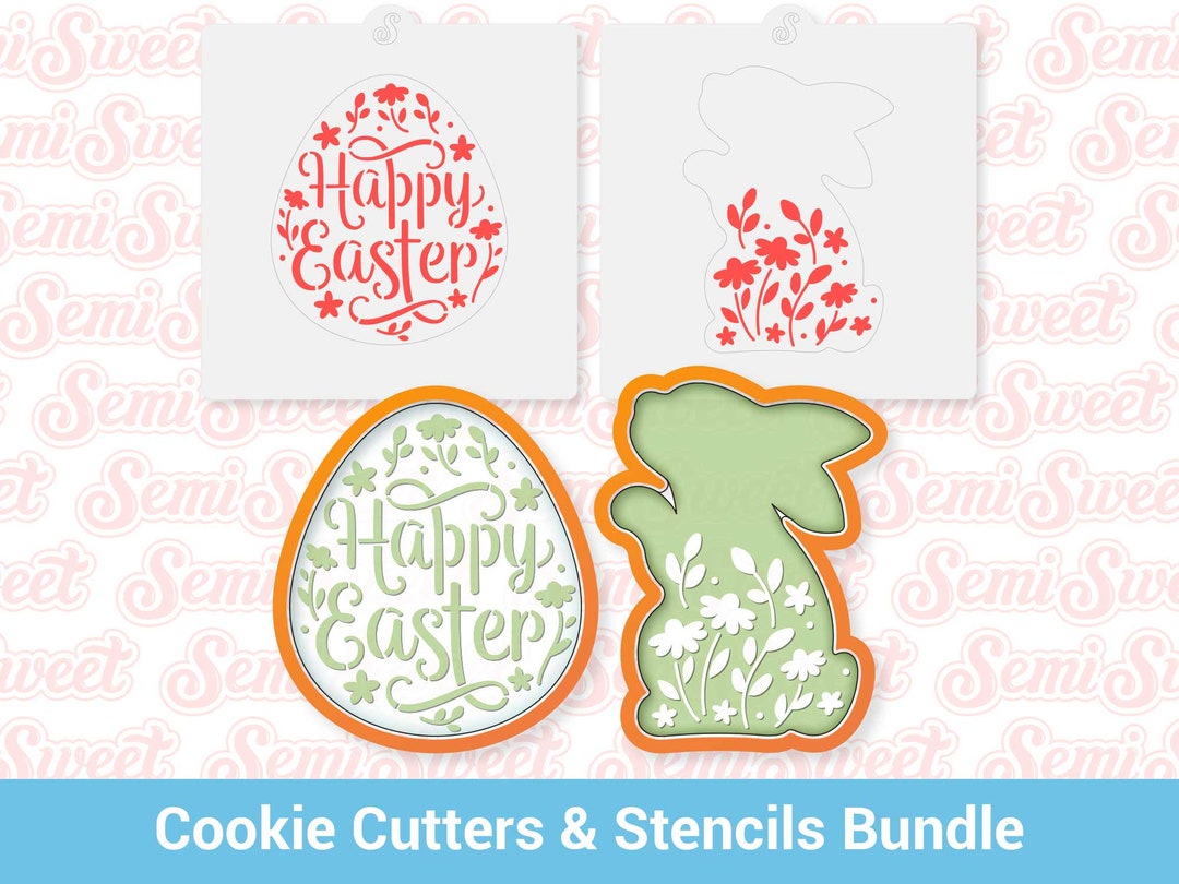 Easter Cookie Cutter Bunny Floral Easter Egg and Bunny Cookie Cutter ...