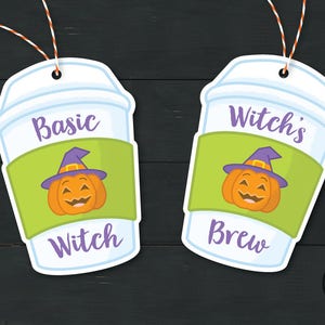 Basic Witch and Witch’s Brew Coffee Printable Halloween Gift Tag Favor ...