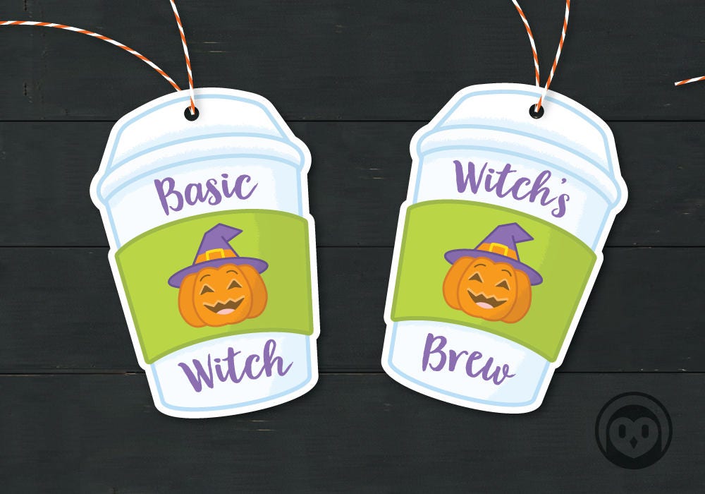 Basic Witch and Witch’s Brew Coffee Printable Halloween Gift Tag Favor ...