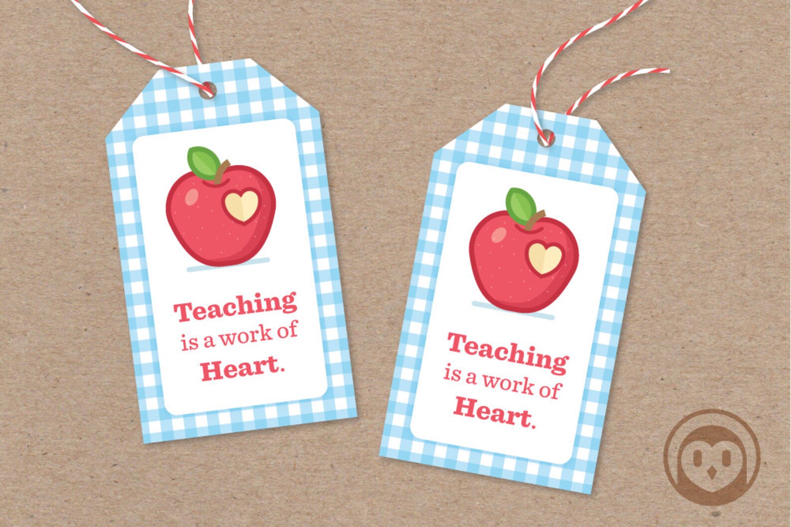 Printable Teaching is A Work of Heart Apple Blue Gift Tag | Etsy