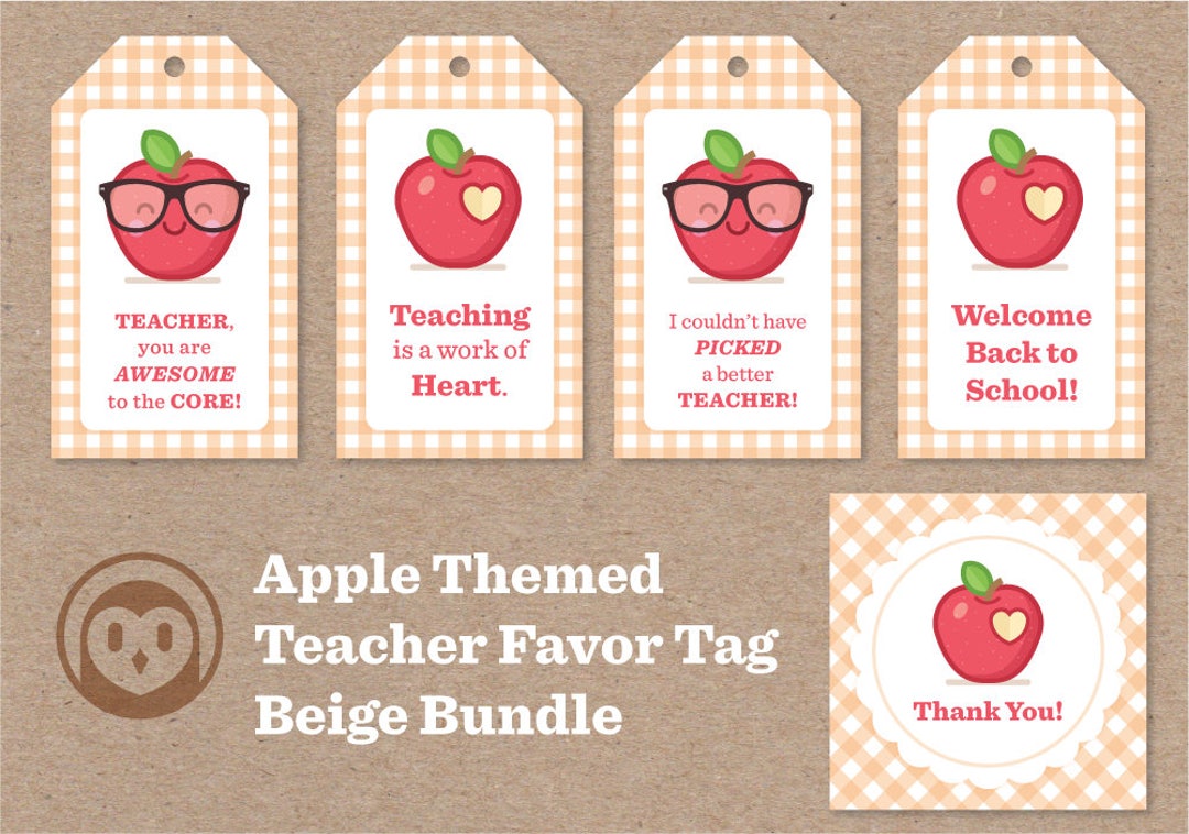 Printable Teacher Apple Beige Bundle Gift Favor Tags Instant Download ...