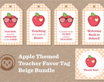 Printable Teacher Apple Blue Bundle Gift Favor Tags Instant | Etsy