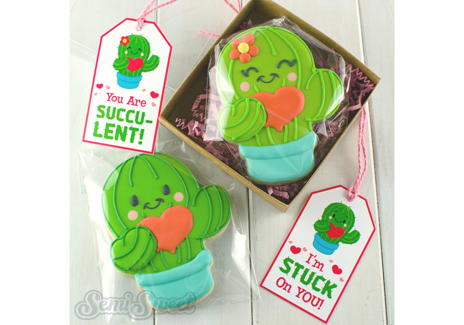 Cactus “i’m Stuck on You!” and “you Are Succulent!” Printable Valentine ...