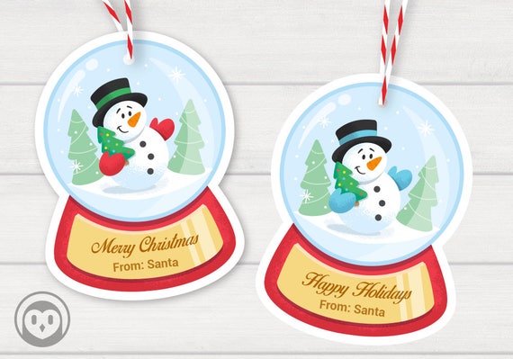 Snowman Snow Globe Editable Printable Christmas Gift Tag Favor | Etsy