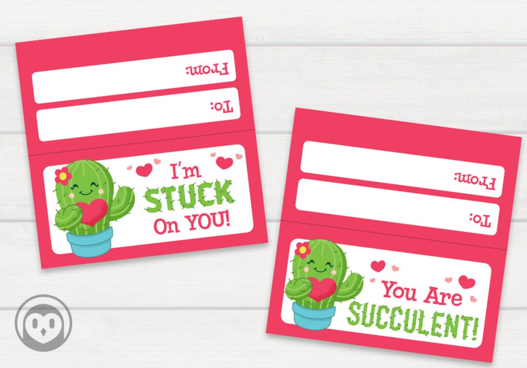 Cactus “i’m Stuck on You!” and “you Are Succulent!” Printable Valentine ...
