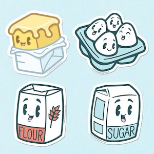 4-piece Baking Ingredients Sticker Pack: Butter, Sugar, Flour, Eggs - Etsy