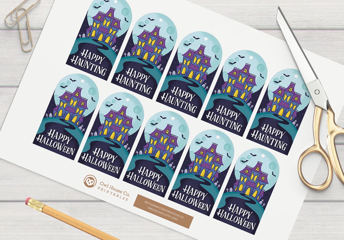 Haunted House Printable Halloween Gift Tag Favor Instant - Etsy