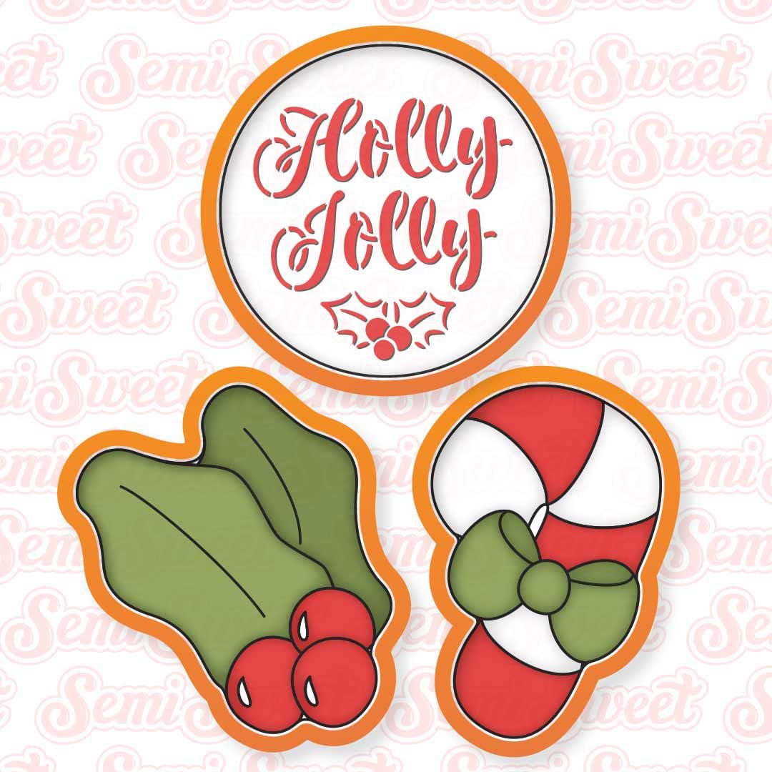Christmas Cookie Cutter Candy Cane & Holly Cookie Platter Set Christmas ...
