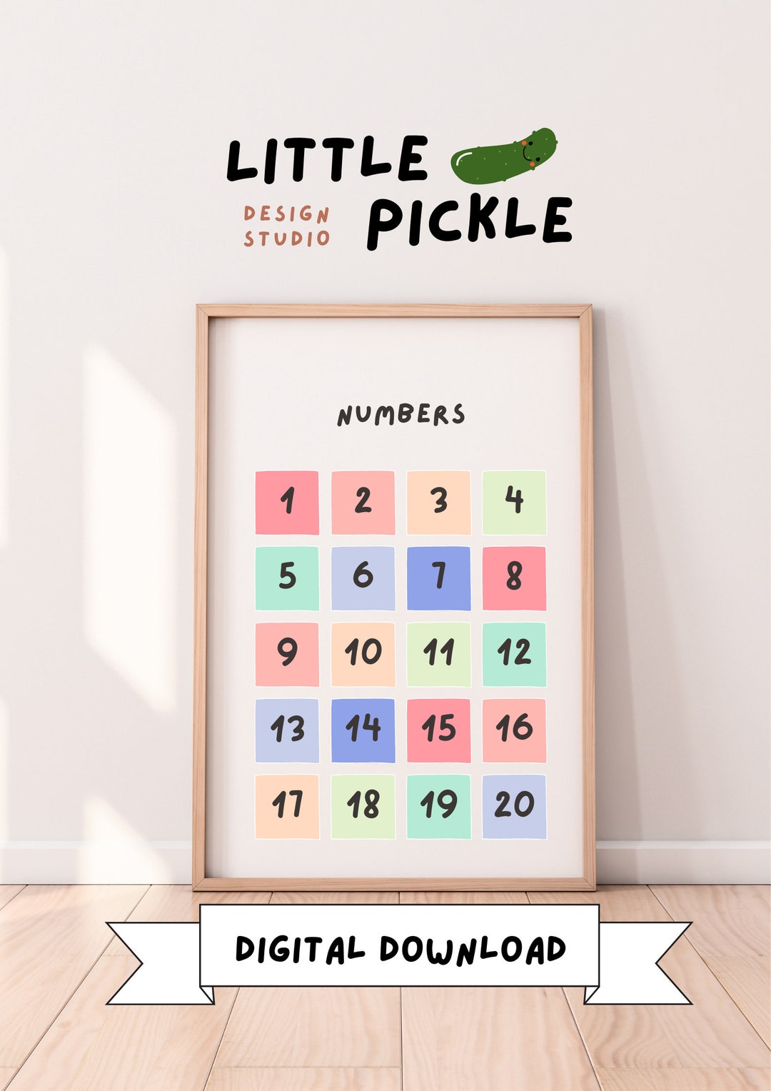 Adorable Hand-lettered Numbers Printable for Kids' Rooms Pastel Square ...
