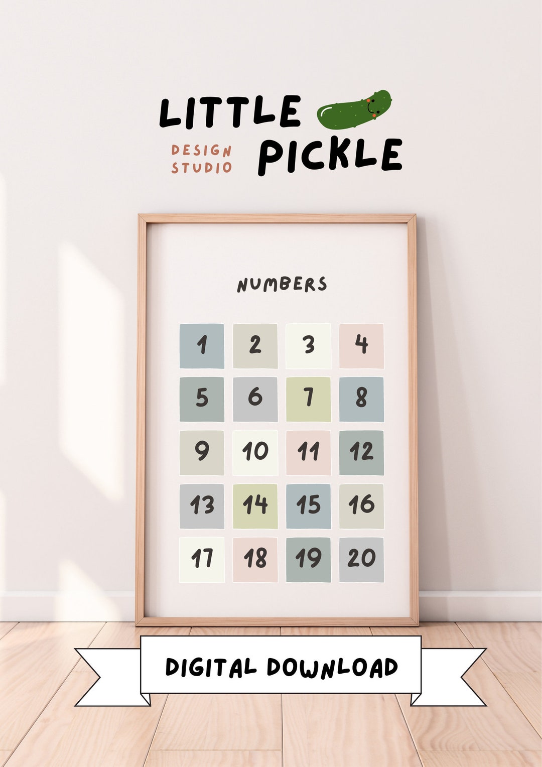 Adorable Hand-lettered Numbers Printable for Kids' Rooms Neutral Square ...
