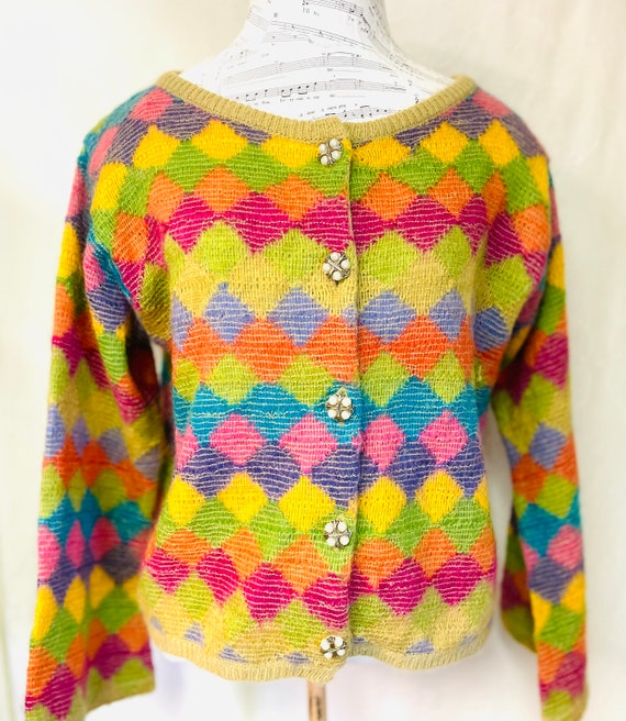1980's One Step Up Argyle Mohair/Acrylic Argyle Sweat… - Gem