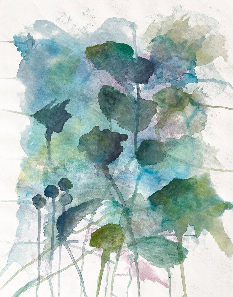 Blue Green Watercolor Flowers Triptych Watercolor Download Printable ...