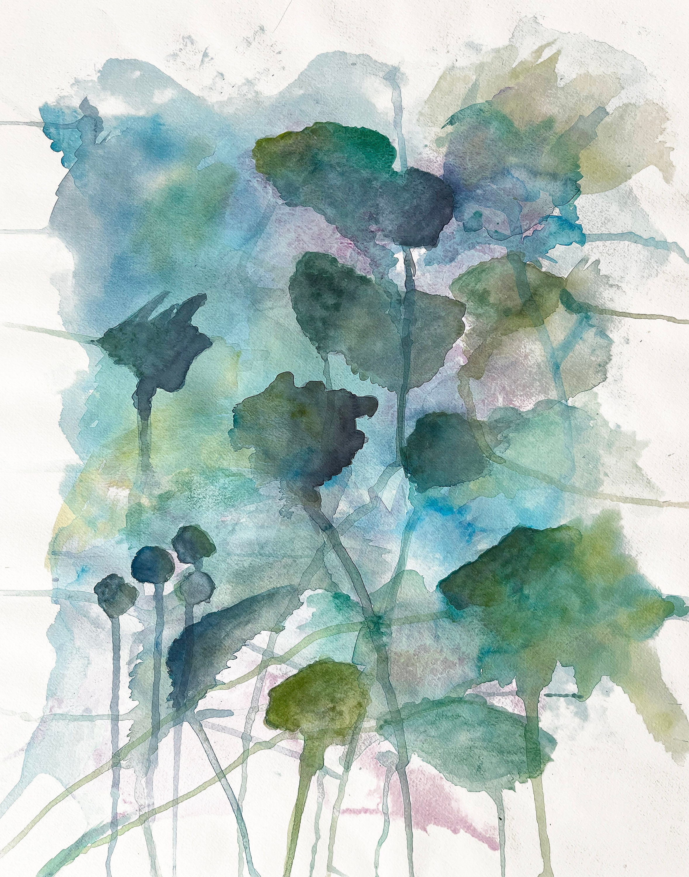 Blue Green Watercolor Flowers Triptych Watercolor Download Printable ...