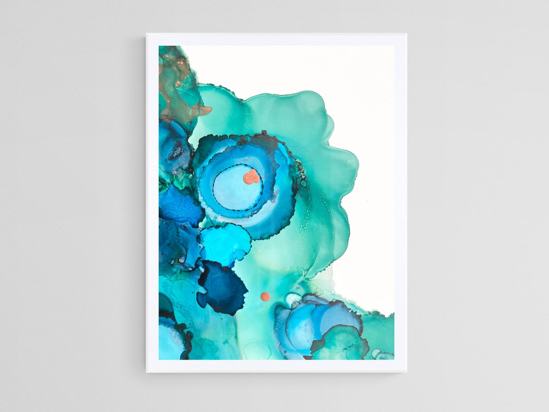 Teal Flower Art Teal Flower Print Teal Flower Painting Blue and Green ...