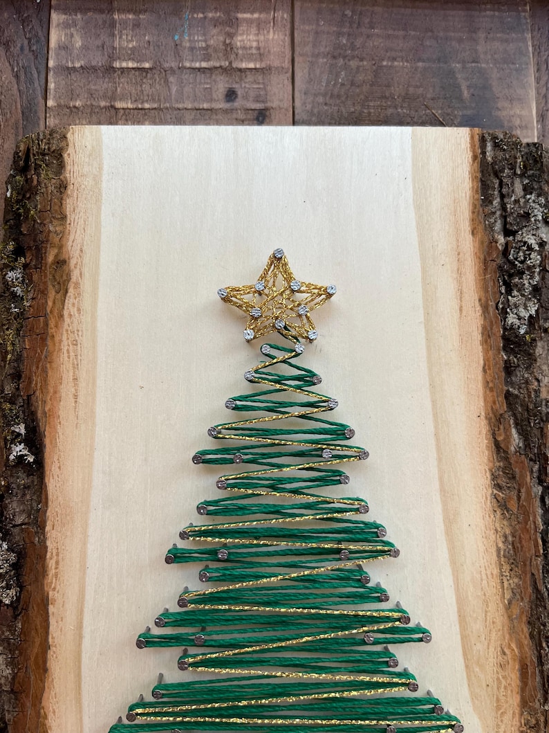 Rustic Christmas Tree String Art | Live Edge Wood Decor - Etsy