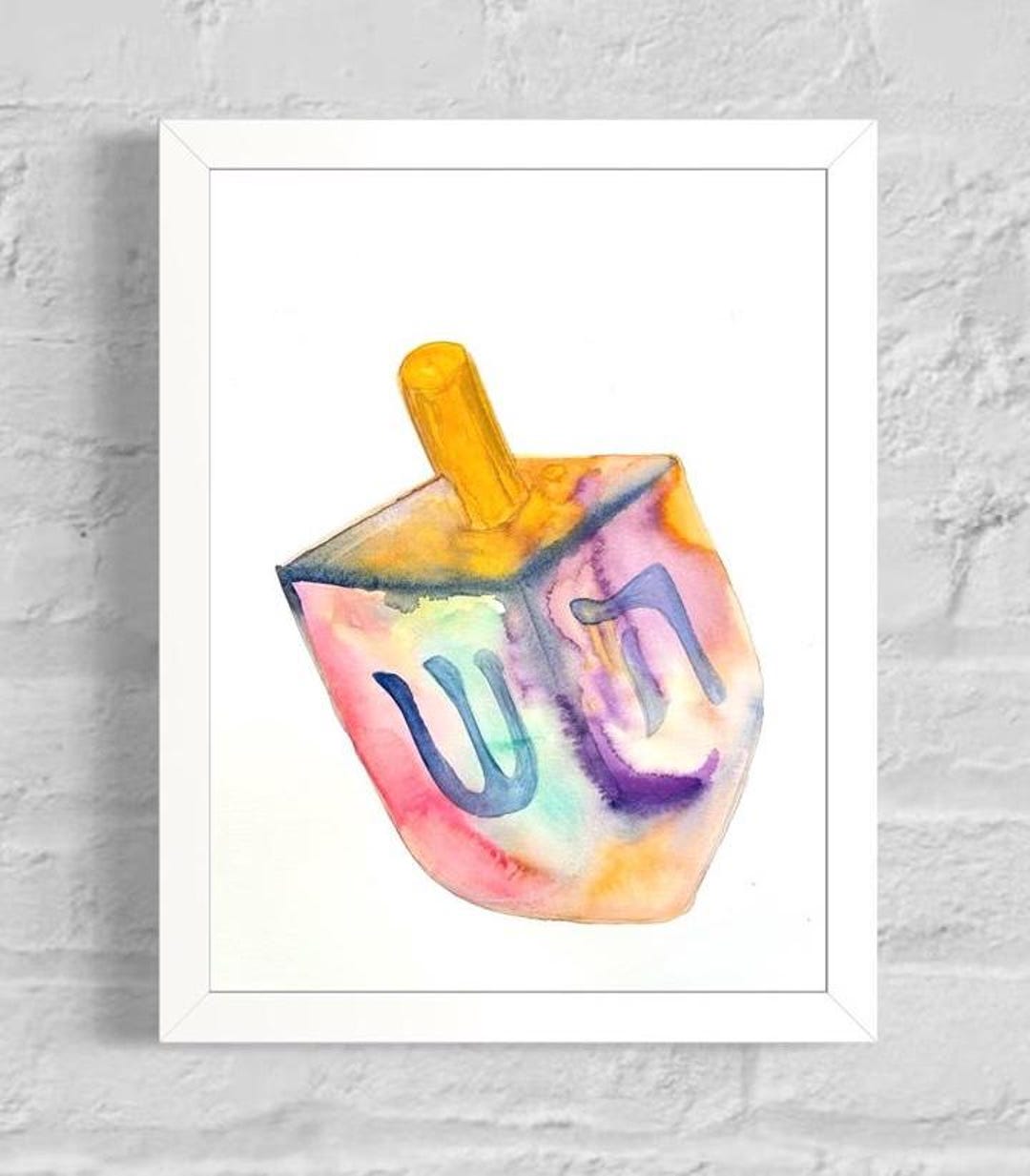 Colorful Dreidel Watercolor Painting | Hanukkah Wall Art, White Frame ...