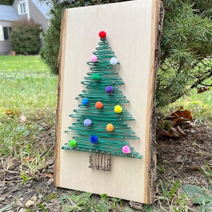 Rustic Christmas Tree String Art | Live Edge Wood Decor - Etsy