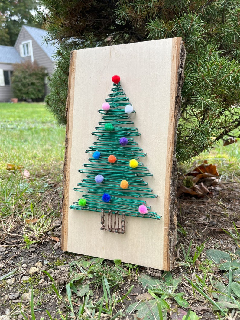 Rustic Christmas Tree String Art | Live Edge Wood Decor - Etsy