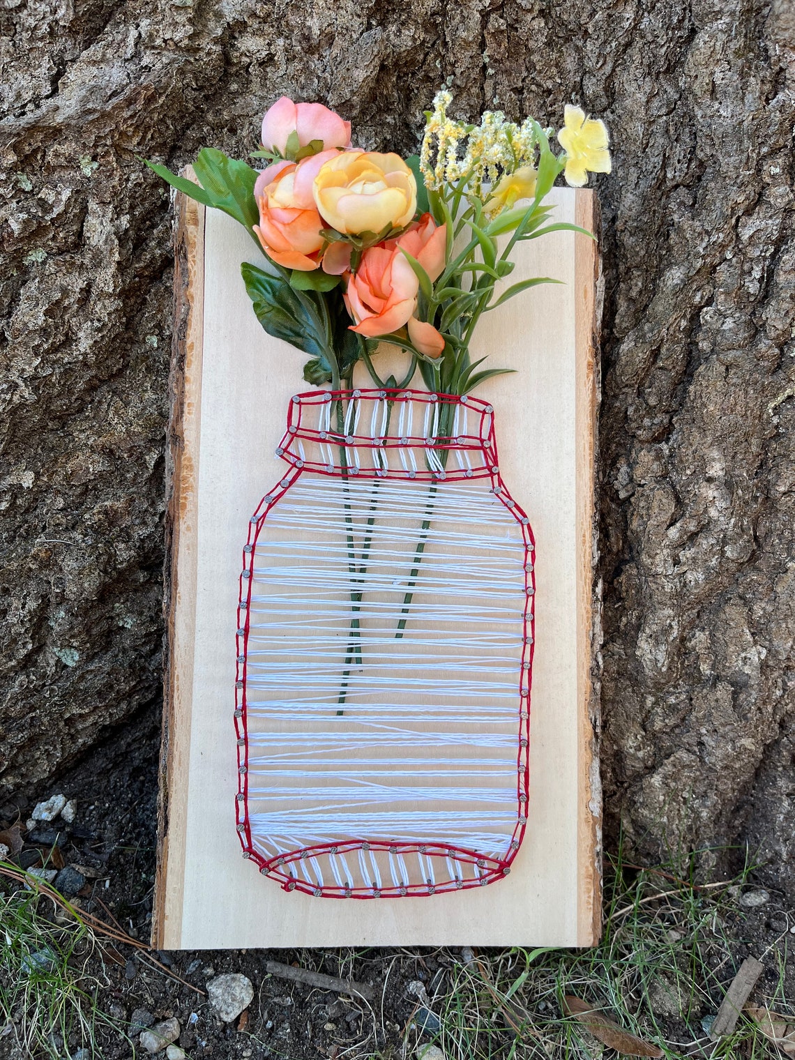 Mason Jar Art With Flowers | String Art With Flowers | Mason Jar Wall ...