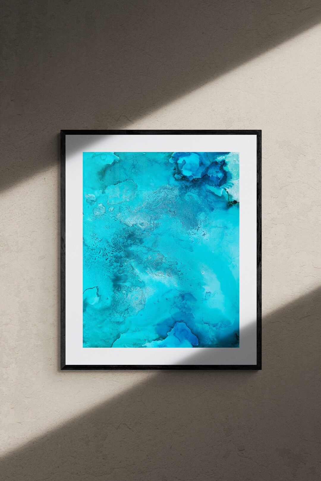Blue Ocean Ink Art Print | Abstract Teal Wall Decor - Etsy