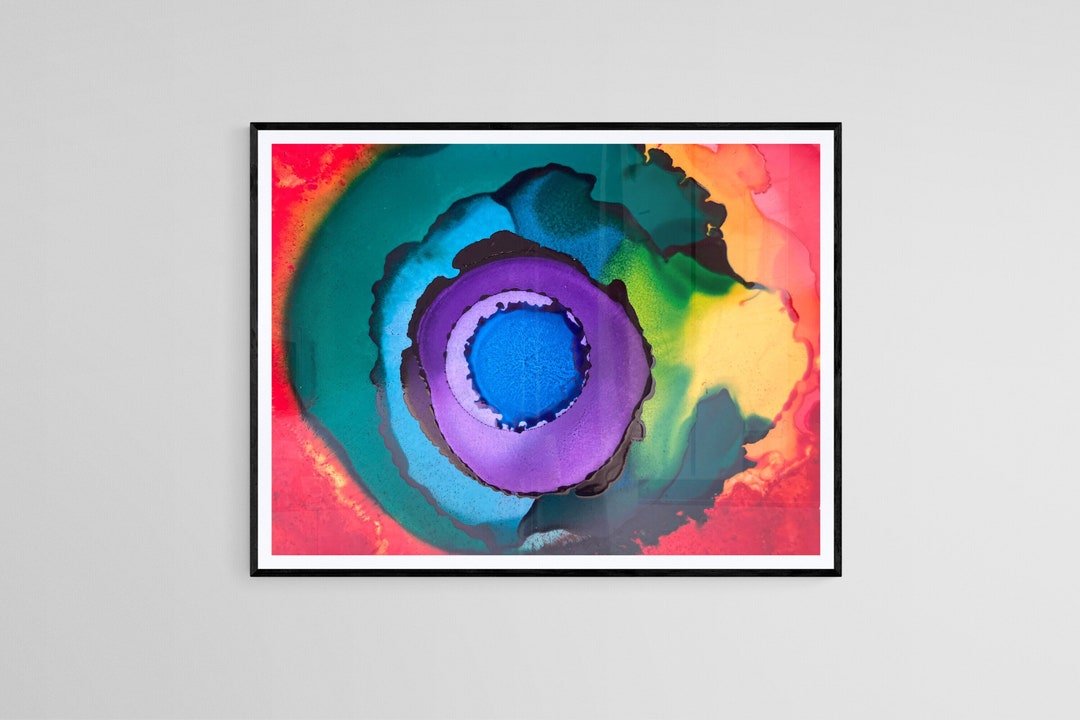 Bullseye Wall Art | Digital Rainbow Ink Art | Bullseye Painting ...