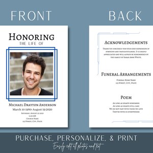 Blue Frame Funeral Program Template | Memorial Program Template ...