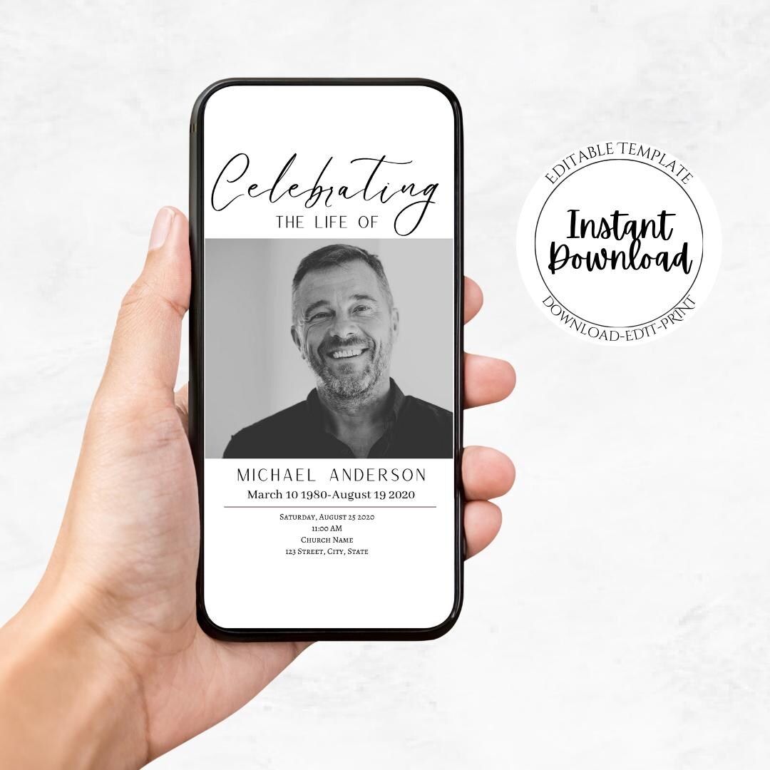 Digital Funeral Invitation in Memory Celebration of Life Phone Invite ...
