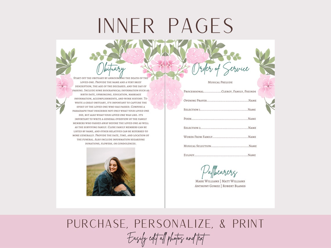 6 Page Funeral Program Template Celebration of Life - Etsy