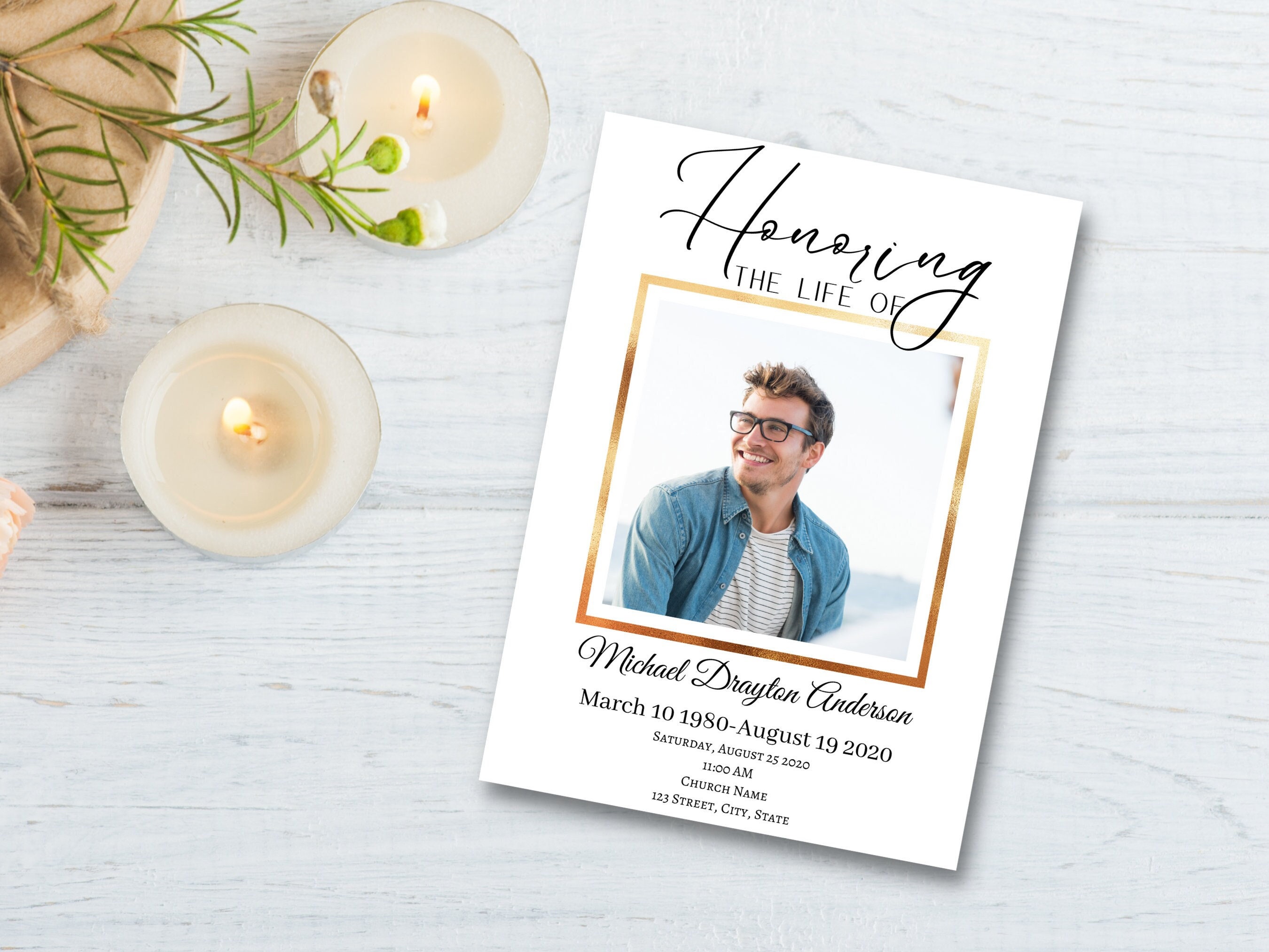 Gold Frame Funeral Program Template Memorial Program - Etsy