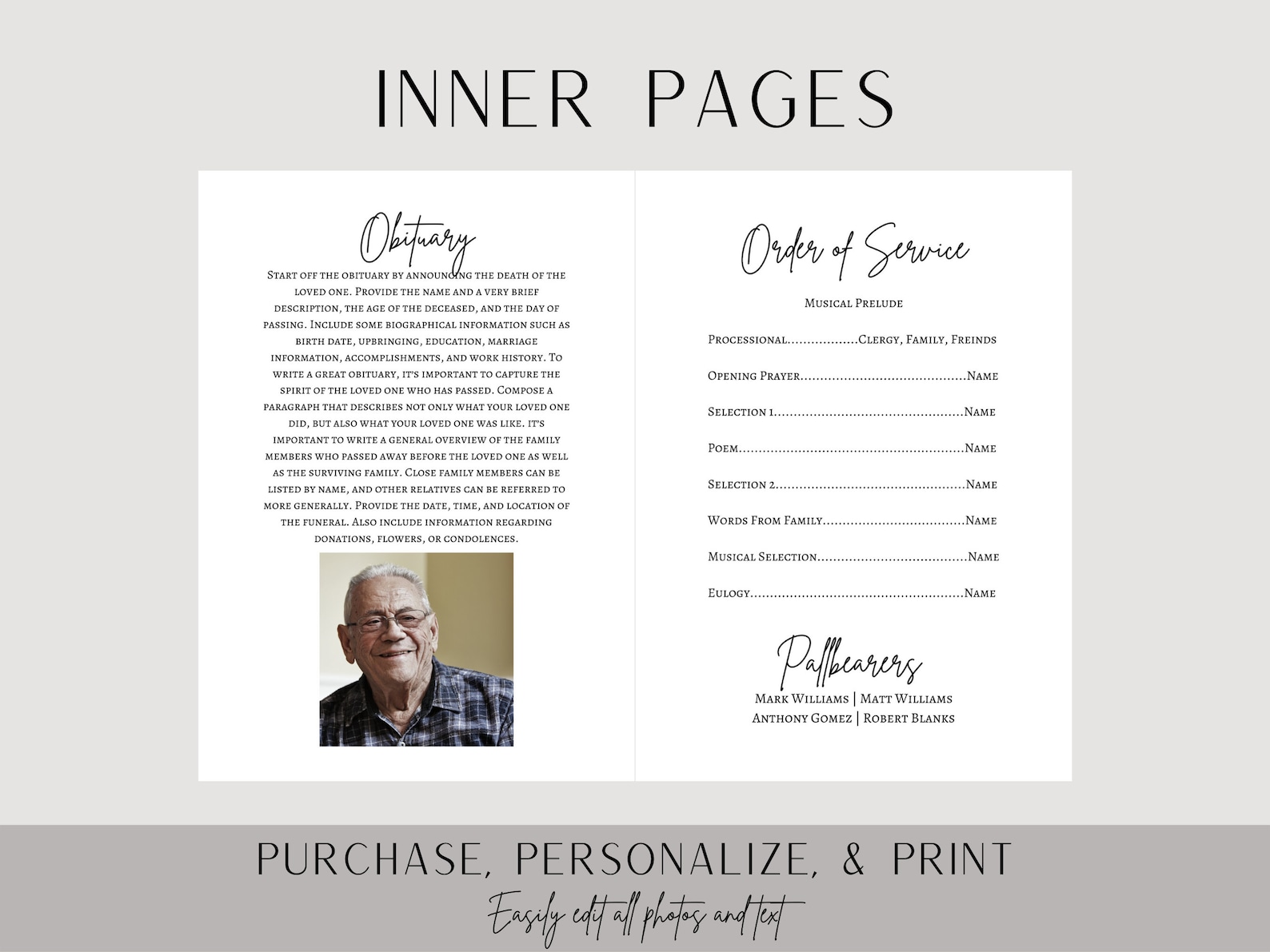 6 Page Funeral Program Template | Memorial Program Template | Funeral ...