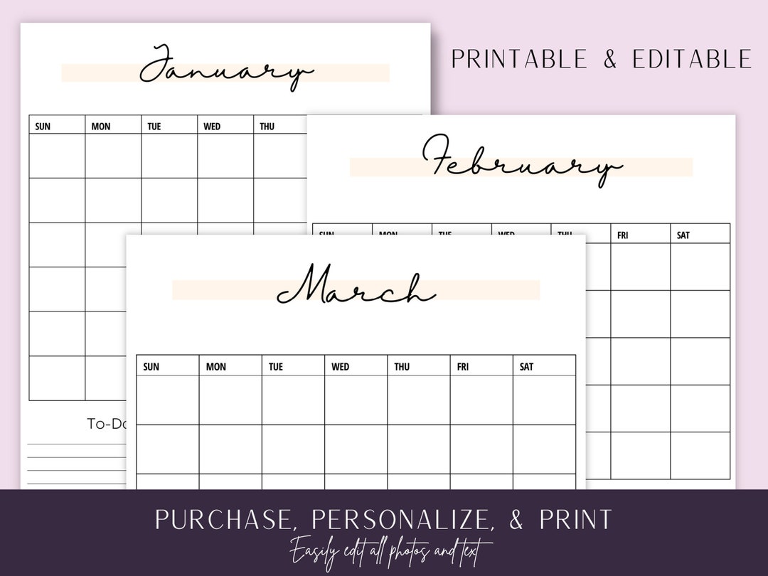 Minimalist Printable Calendar Simple Calendar | Clean Font | Letter ...