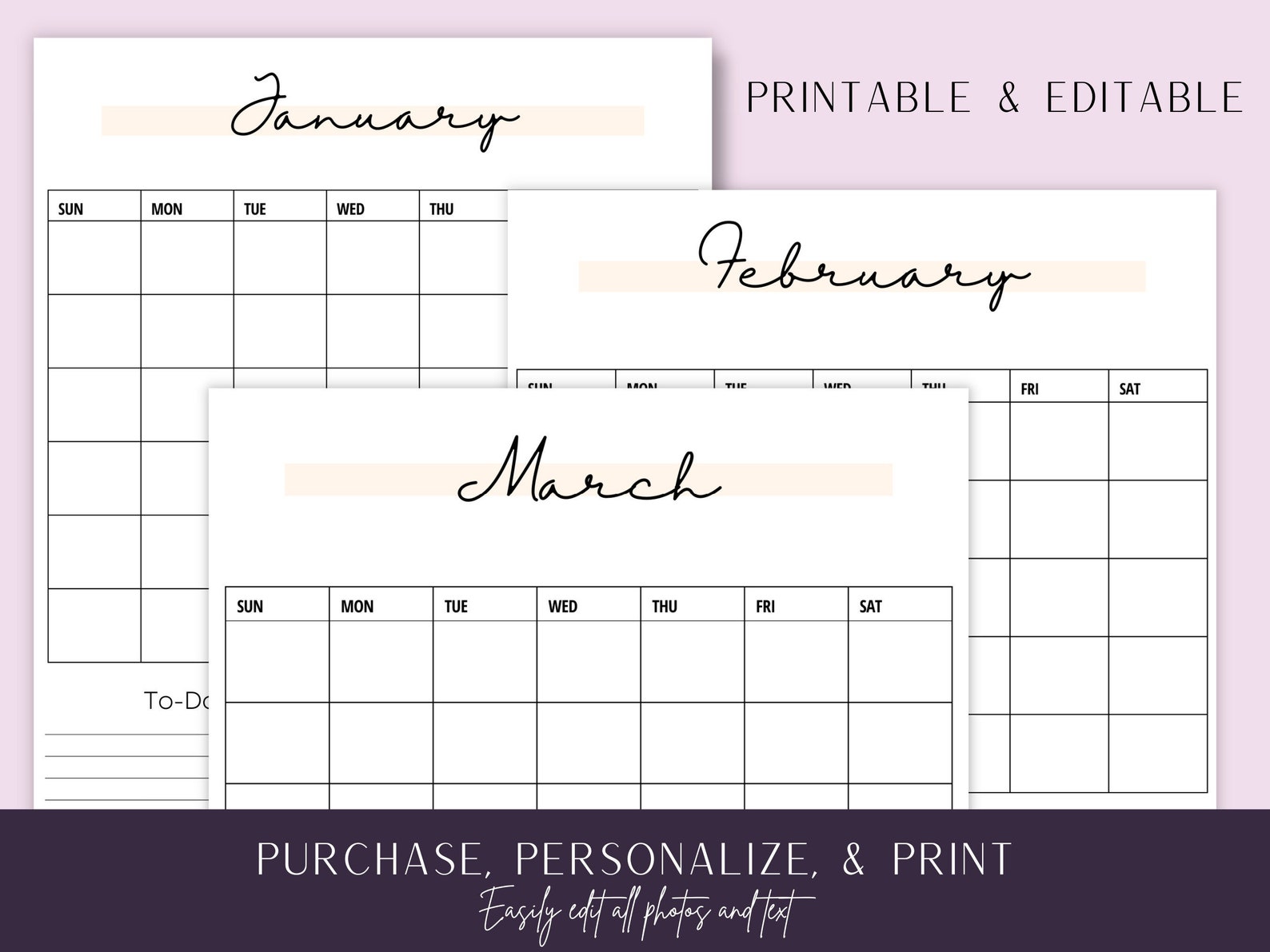 Minimalist Printable Calendar Simple Calendar | Clean Font | Letter ...