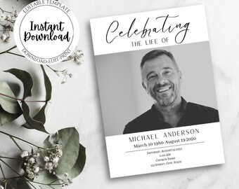 Minimalist Funeral Program Template Printable Order of Service Simple ...