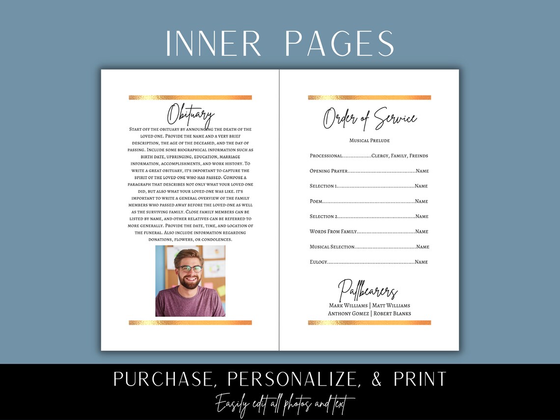 6 Page Funeral Program Template Celebration of Life - Etsy