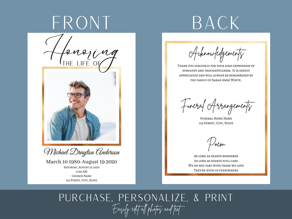 6 Page Funeral Program Template Celebration of Life - Etsy