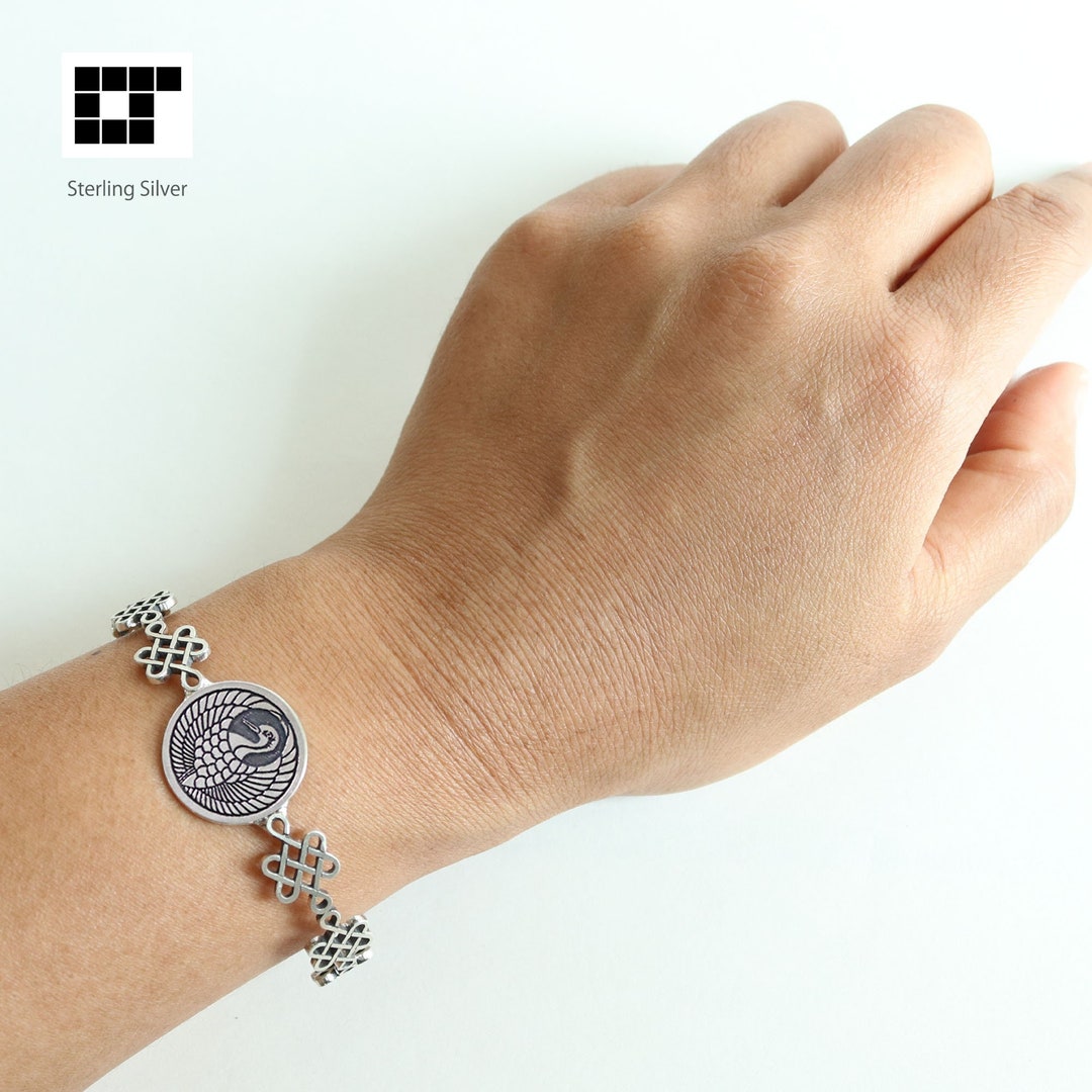 Bangle / Crane in a Circle/ Kamon / Japanese Mon / Sterling Silver - Etsy