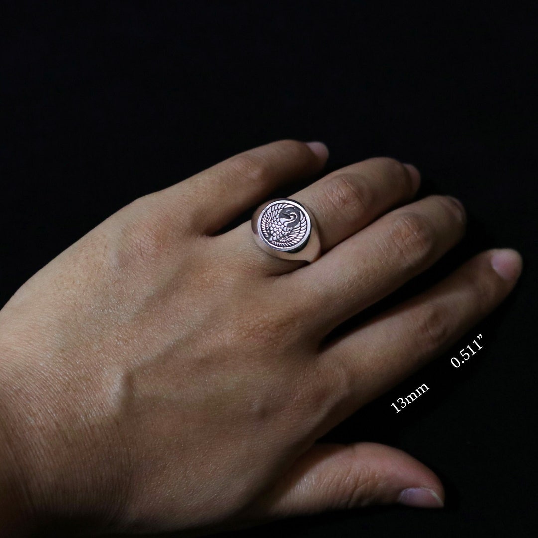 Crane in a Circle Small Ring Japanese Kamon Ring - Etsy