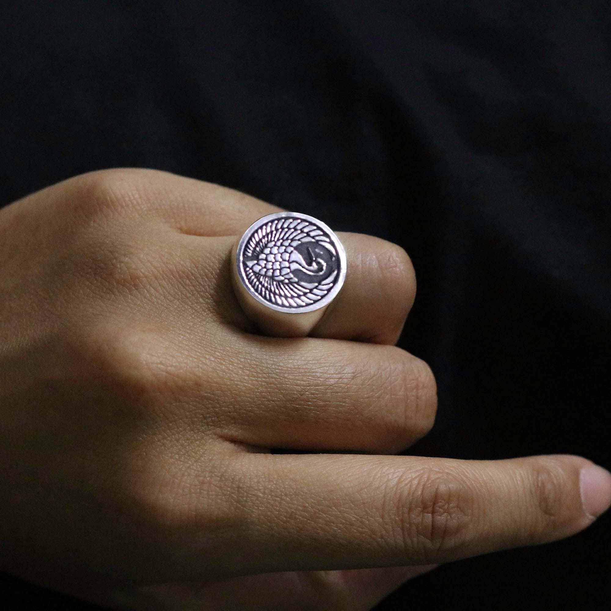 Crane in a Circle Japanese Kamon Silver Ring - Etsy
